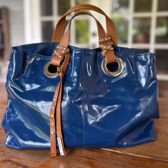 NICOLI | Bags | Nicoli Genuine Leather Blue Patent Handbag | Poshmark